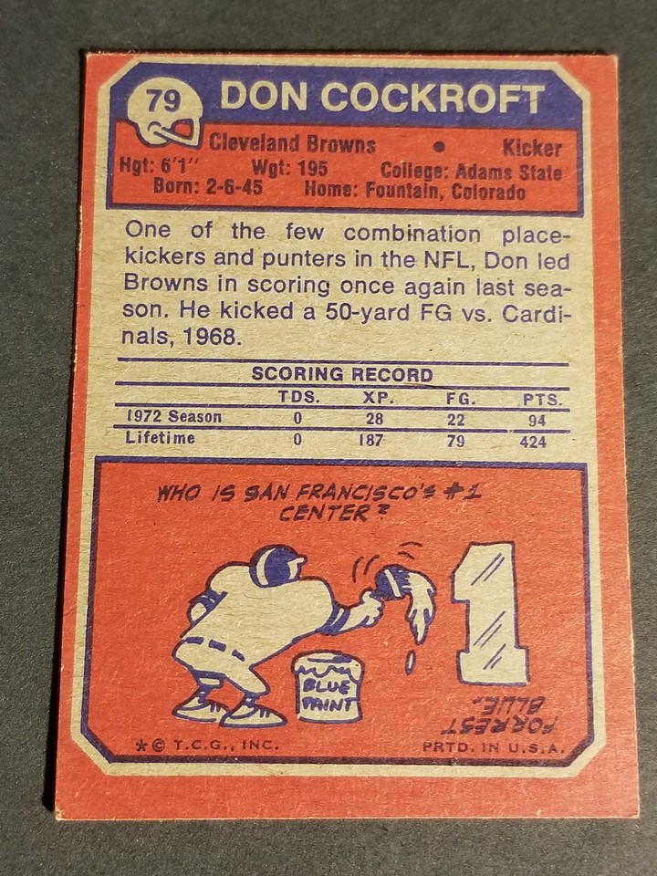 1973 TOPPS FOOTBALL CARD #79 DON COCKROFT CLEVELAND BROWNS | eBay