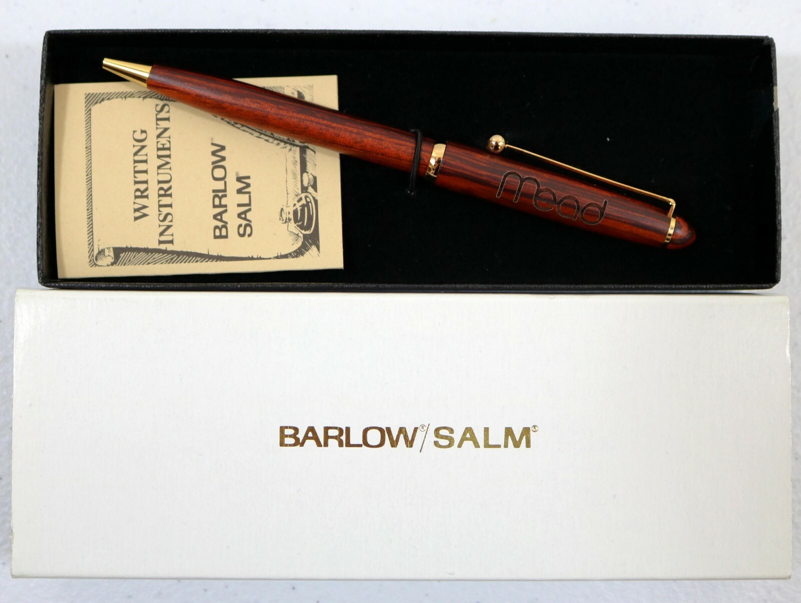 Barlow Salm Wooden Ball Point Pen, Engraved Mead, Blue Ink, with Box | eBay