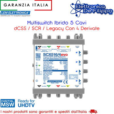Multiswitch Ibrido Passante 5 Ingressi e 5 Uscite dCSS/SCR Idoneo SKY ...