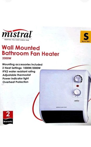 Mistral 2000W Wall Mounted Bathroom Fan Heater - White | eBay Australia
