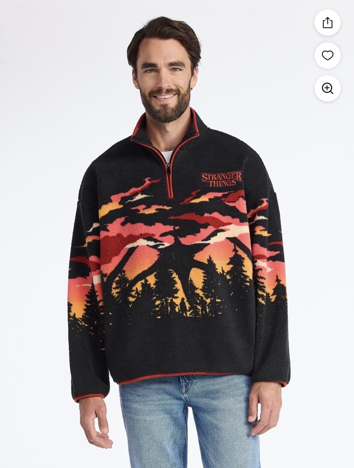 Netflix Stranger Things Men's & Big Men's Faux Shearling Quarter-Zip ...