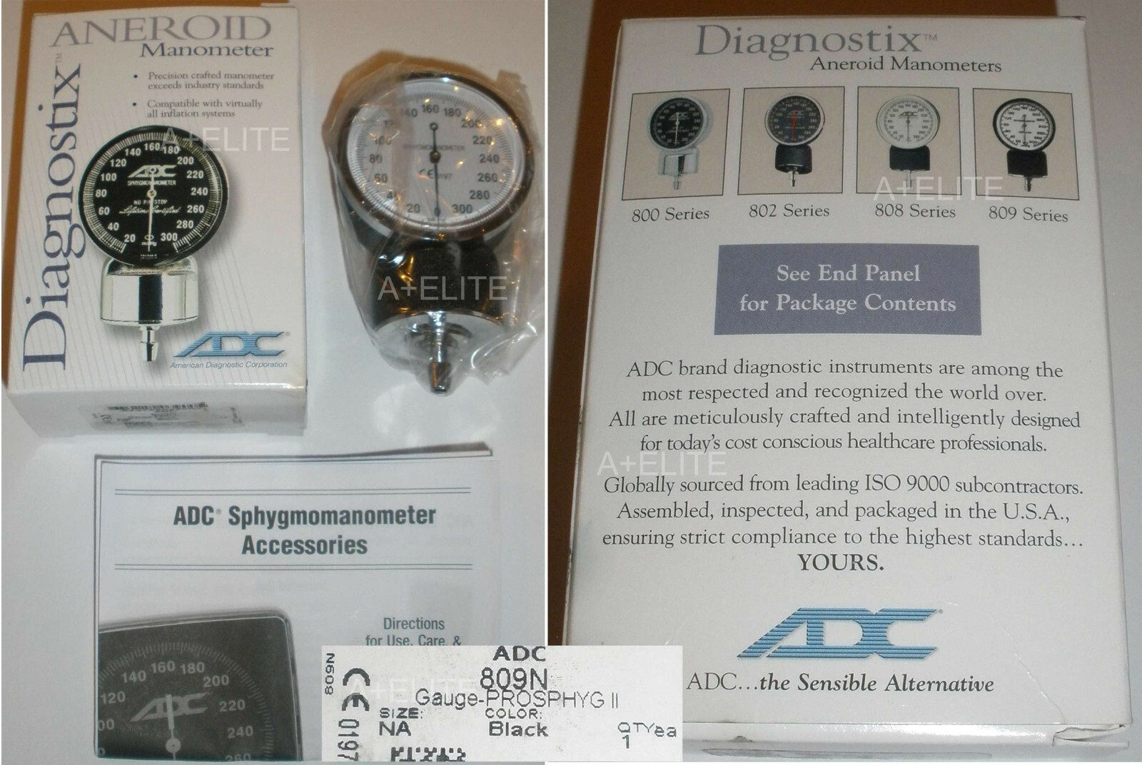 ADC DIAGNOSTIX 809N Aneroid Manometer Replacement Gauge For 770 775 780 ...