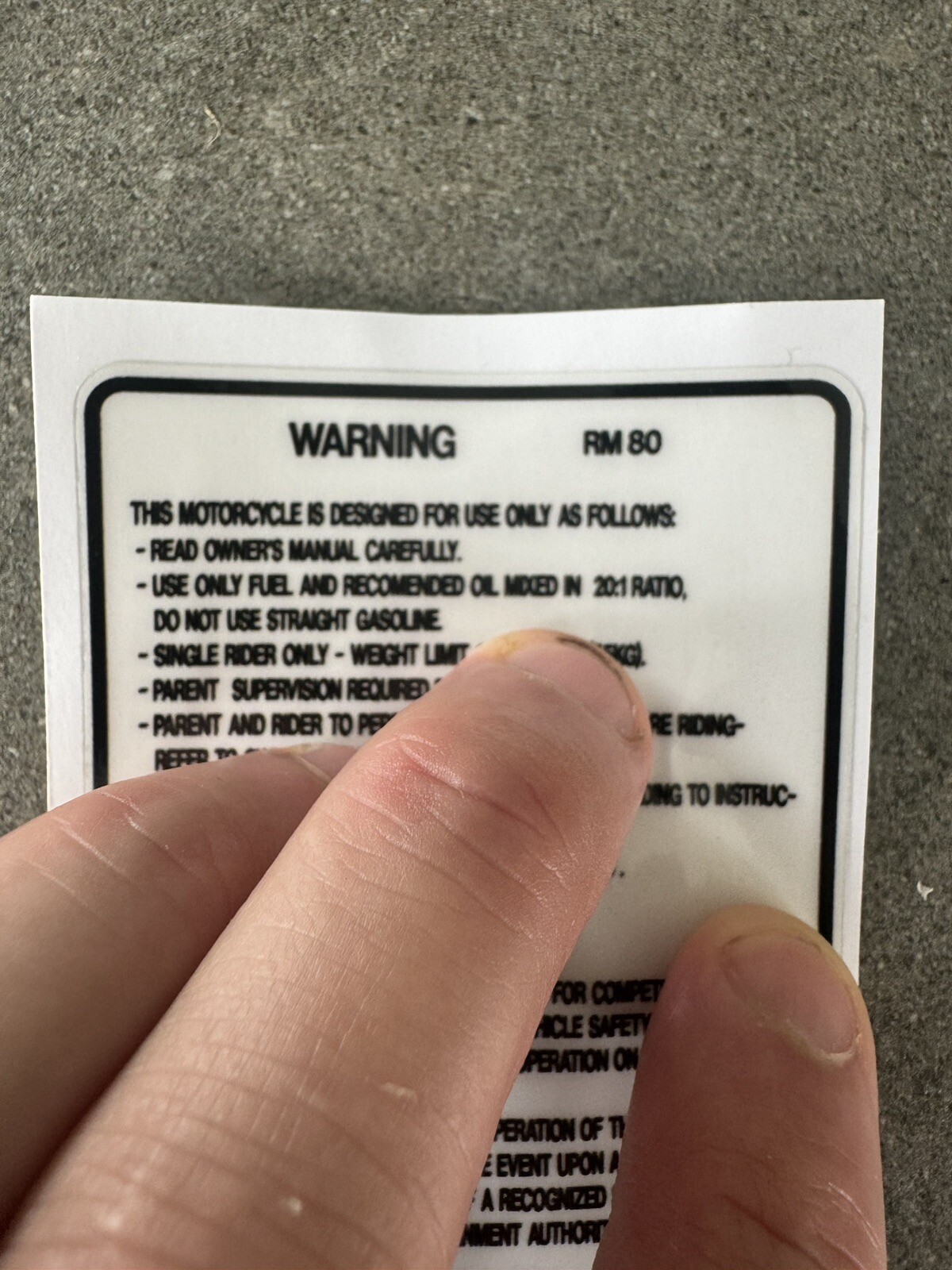 Suzuki 1992 RM80 Rear Fender Safety WARNING DECAL / Tank Decal | eBay ...