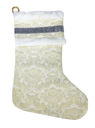20” Ivory Brocade Christmas Holiday Stocking Large Faux Fur | eBay