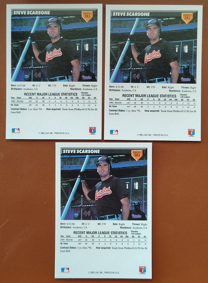 Lot Of 3 1993 Donruss #381 Steve Scarsone Orioles Near Mint | eBay
