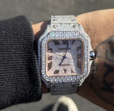 Cartier Santos 41mm Square Quartz Silver Dial Roman Diamond Bezel ...