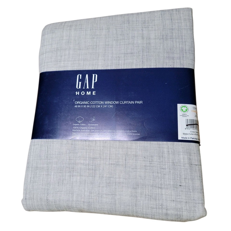 GAP Home Organic Cotton Window Curtain Pair Cross Hatch Light Grey 48 x ...