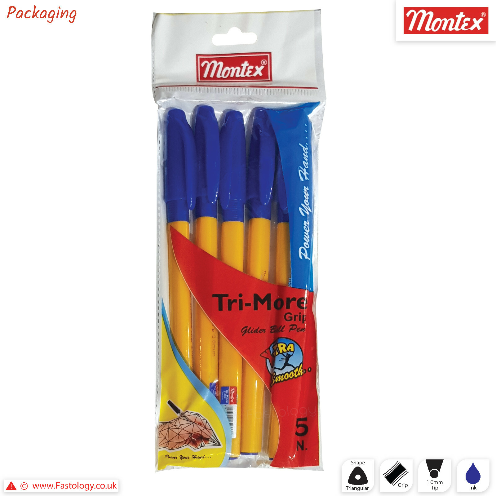 MONTEX Tri-More 1.0mm Medium x5 x10 BLACK BLUE Smooth Ballpoint Pens ...