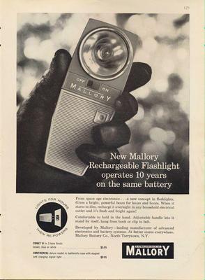 1962 Mallory PRINT AD Batteries Rechargeable Flashlight Science Great ...