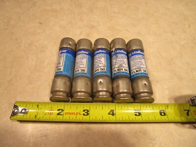 LOT OF 5 LITTELFUSE FLNR-50, 50A, 250VAC CLASS RK5 TIME DELAY FUSES ...