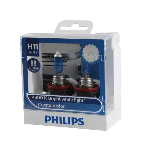 Genuine PHILIPS Crystal Vision Headlight Bulb H11 12V 55W T10 LED ...