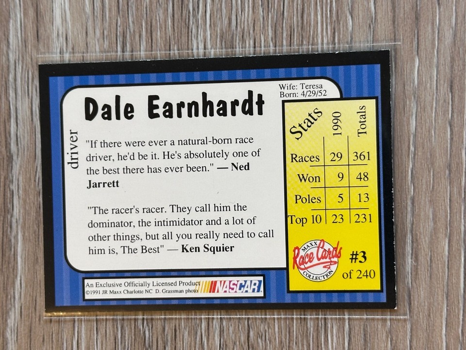 1991 Maxx - 1990 NASCAR Auto Race Racing Card Cards Dale Earnhardt ...