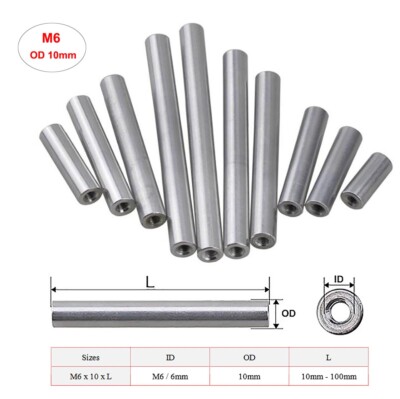 M6 / OD 10mm Aluminum Round Threaded Sleeve Standoff Spacers Long Nuts ...