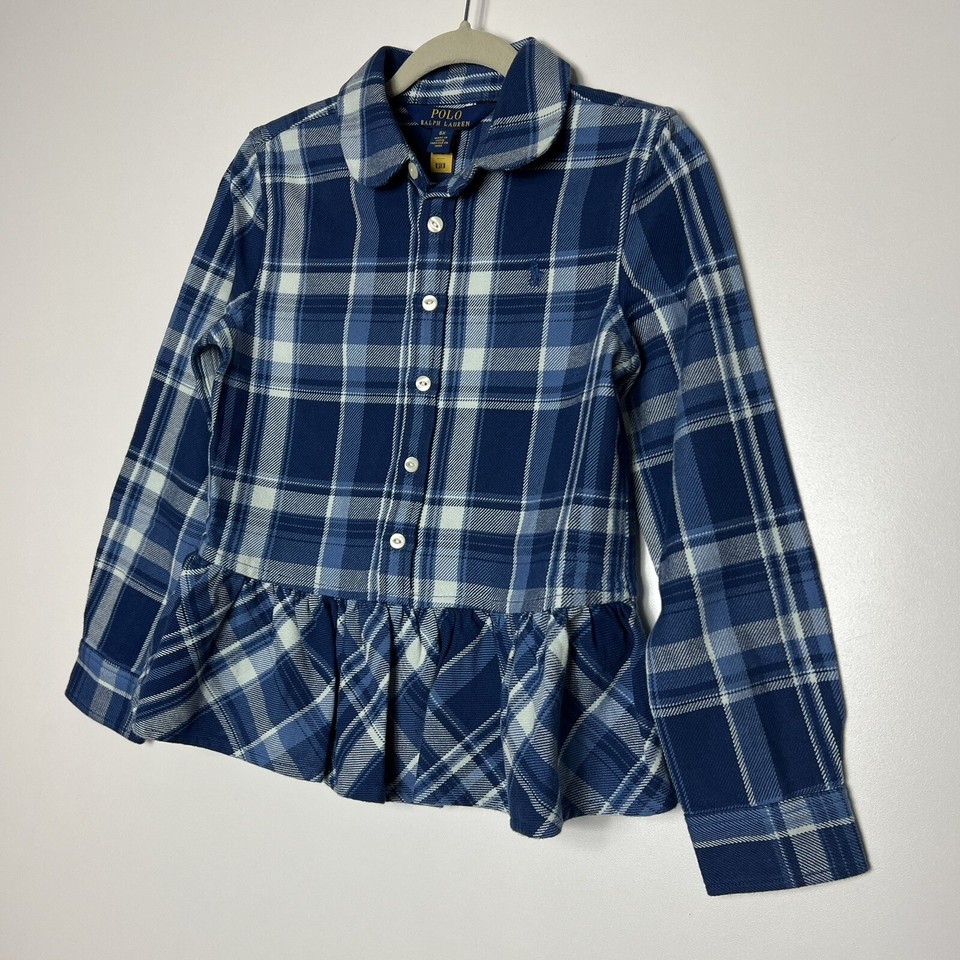 Polo Ralph Lauren Little Girls Blue Plaid Peplum Top Size S 6x | eBay