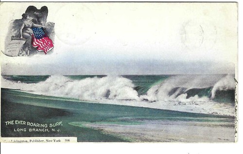 CP-087 NJ Long Branch Ever Roaring Surf Liberty Flag Undivided Back ...