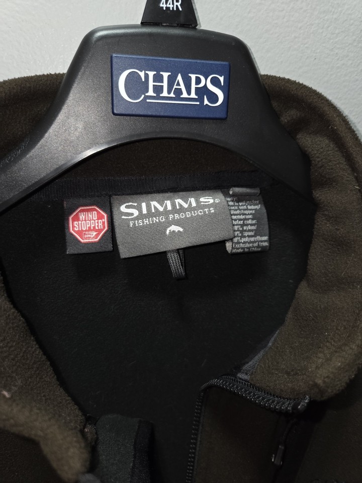 Simms Fishing Vest Men L Windstopper Fleece Full Zip Pocket Logo-Brown | eBay