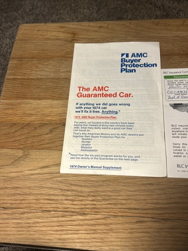 Original Vintage 1974 AMC Buyer Paperwork Owners Manual Supplement ...
