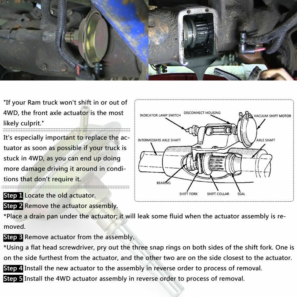 VACUUM ACTUATOR Front Axle 4x4 SHIFT DANA 44 4wd 90-02 Dodge RAM 1500 ...