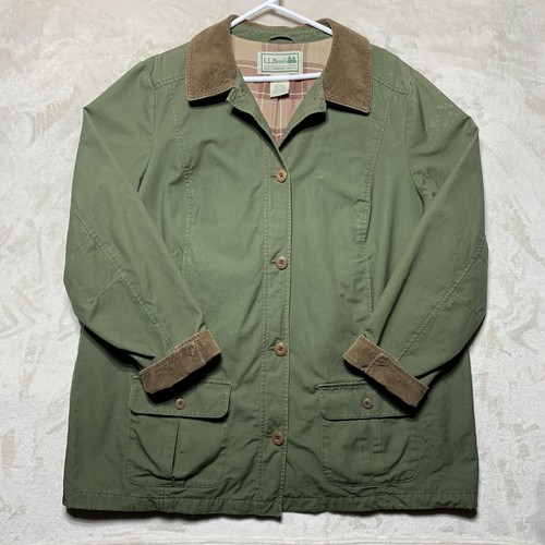 LL Bean Adirondack Barn Coat Chore Jacket Green Flannel Lined Loden ...