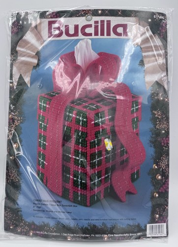 Bucilla Plastic Canvas Kit Christmas Present Tissue Box Cover VTG 1993 ...