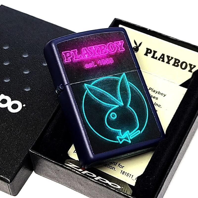 ZIPPO Playboy Rabbit Head PLAYBOY Logo ZIPPO Lighter Cute Navy Matte ...
