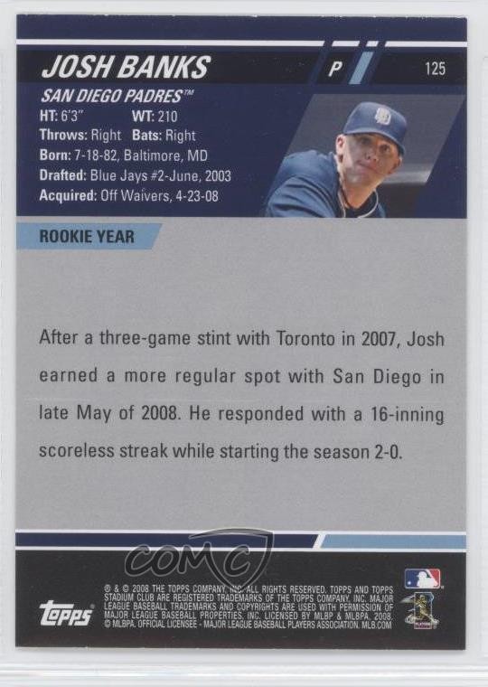 2008 Topps Stadium Club Josh Banks (Horizontal Blue Jersey) #125 | eBay
