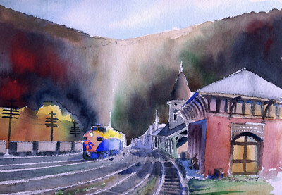 Central NJ RR CNJ F3 locomotive, Jim Thorpe, PA. James Mann Train Art ...