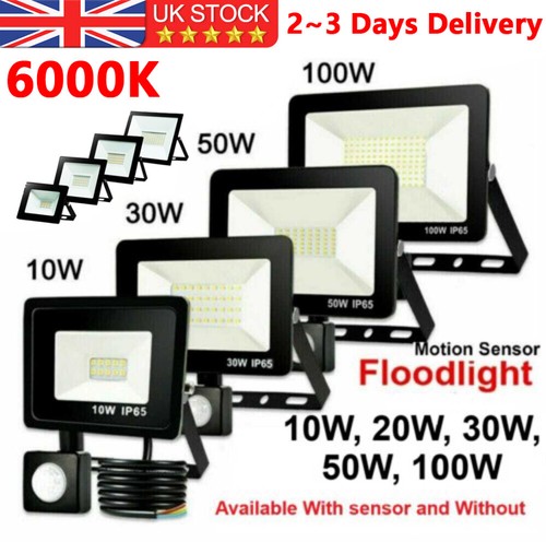10W-100W LED Floodlight PIR Motion Sensor Security Outdoor Garden Flood ...
