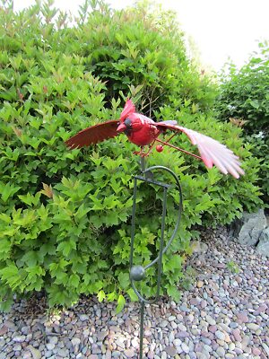 Wing Flapping Kinetic Metal Red Cardinal Rocking Yard Stake Wind ...
