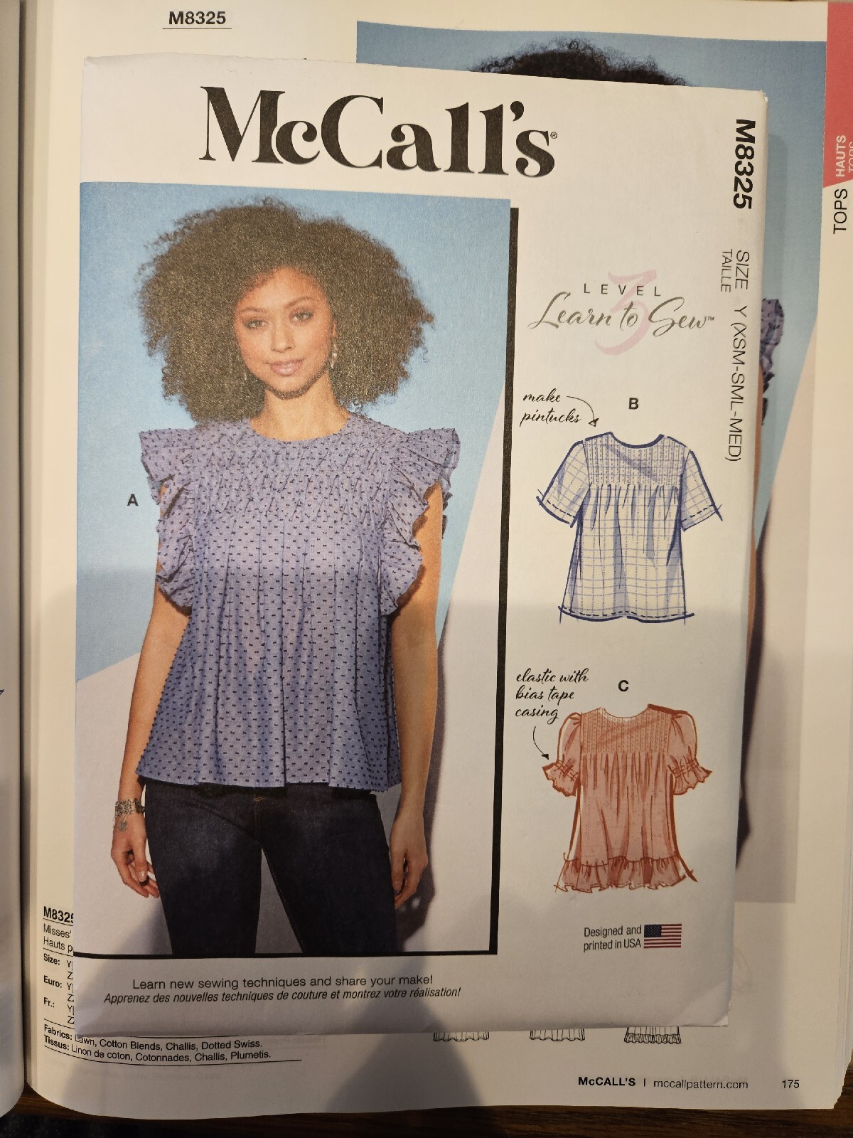 1 New McCall's M8325 LEARN TO SEW Pintuck Tops w Ruffles Etc. Sz XS-M ...