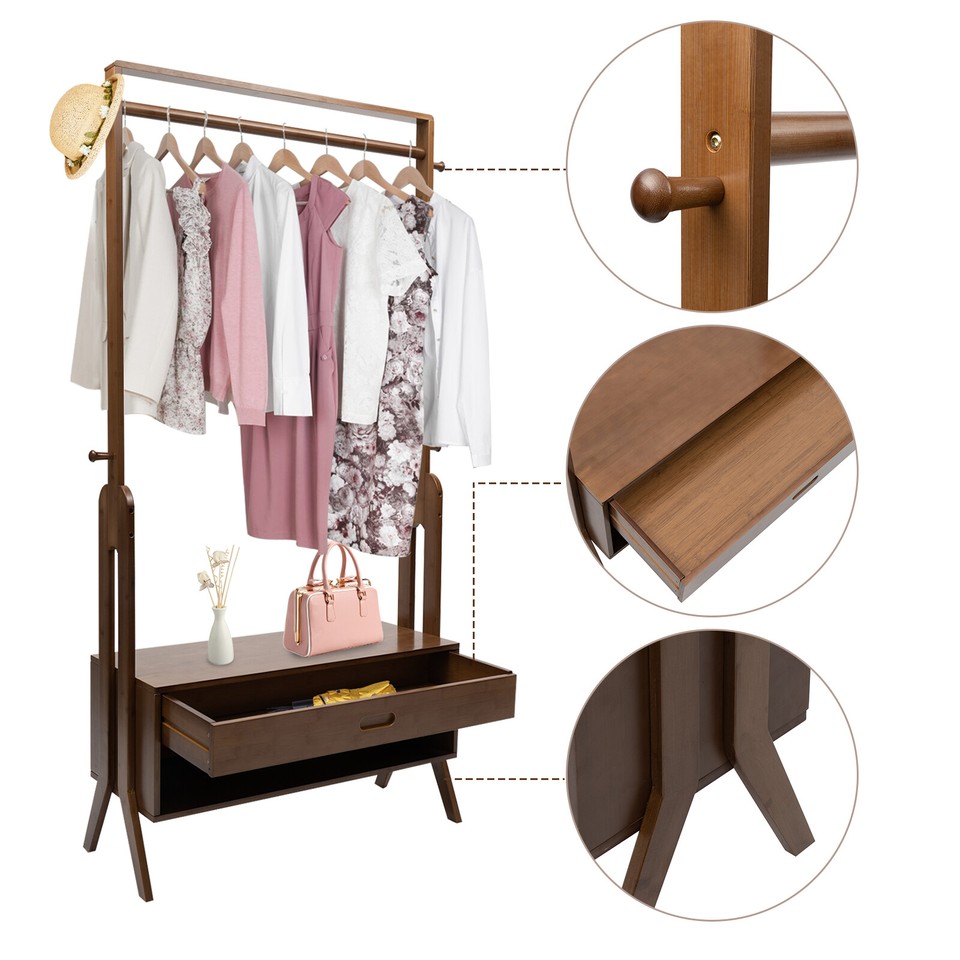 Bamboo Clothes Hanging Garment Rack Heavy Duty Laundry Rack Cloest ...