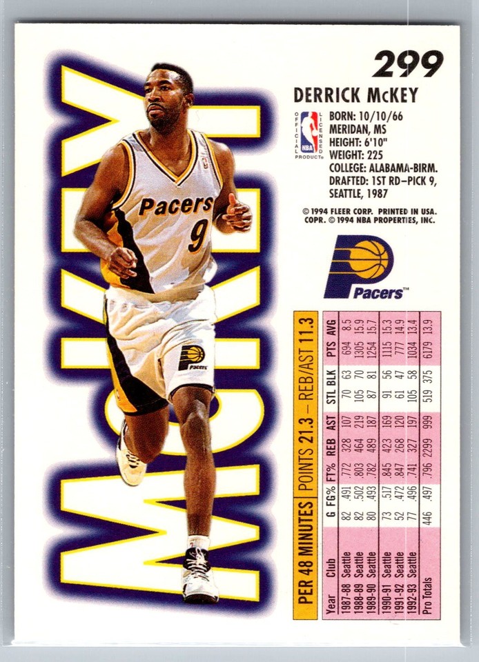 Derrick McKey 1993-94 Fleer BASKETBALL #299 Indiana Pacers | eBay
