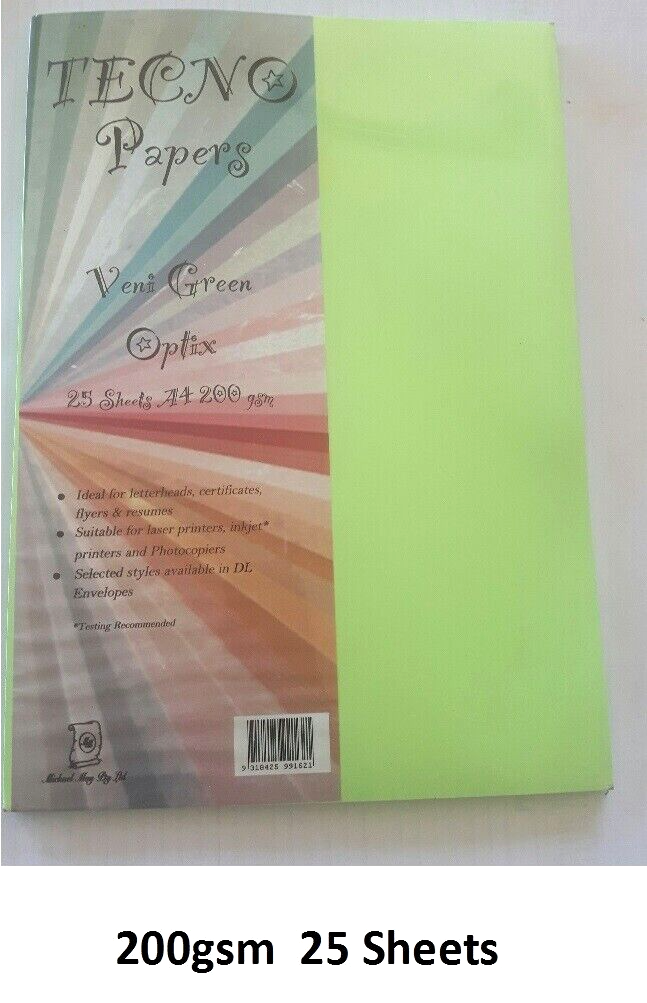 TECNO PAPERS Veni Green OPTIX PROJECT COPY PAPER A4 200gsm 25 Sheets ...
