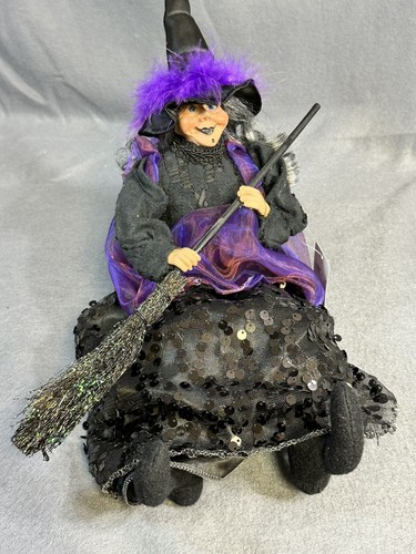 Halloween Witch Shelf Sitter Victorian Doll Figure Purple Dress Holds ...