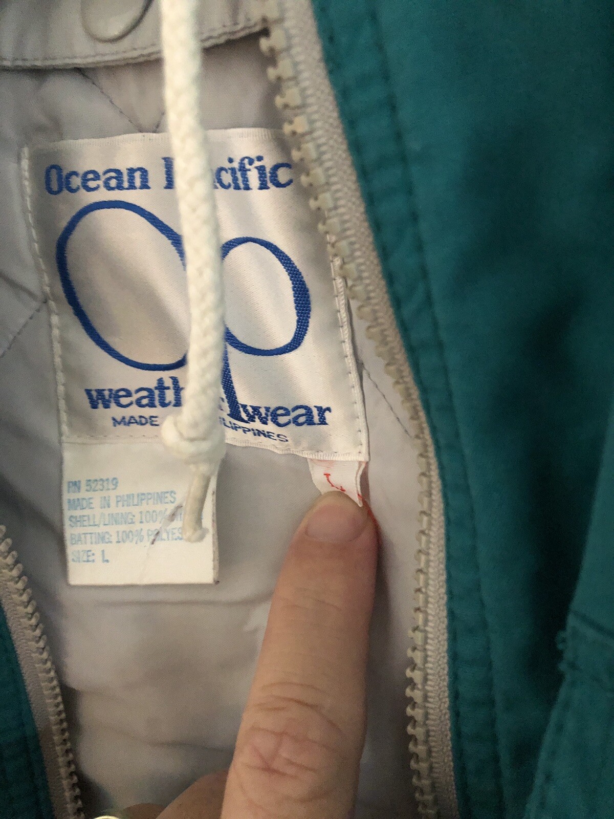 Vintage OP Ocean Pacific weather Ware Jacket Teal INs… - Gem