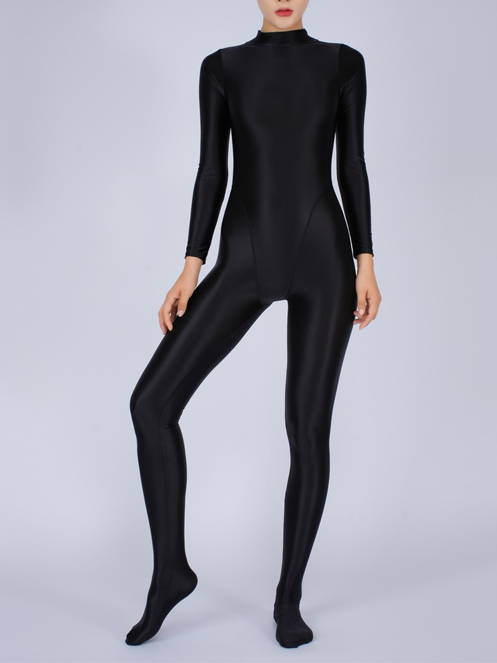UK Womens Shiny Oil Glossy Bodystockings Smooth Jumpsuits Back Zipper ...
