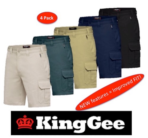 KING GEE - PACK OF 4 - MENS NEW G'S WORKER DRILL 7 POCKET CARGO SHORTS ...