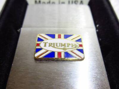 Zippo Oil Lighter Triumph & Union Jack Logo Silver Brass Regular Case ...