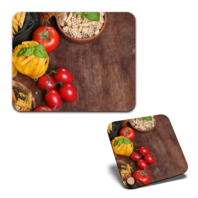 1 Mouse Mat & 1 Square Coaster Italian Foods Pasta Tomato Food #63172 ...
