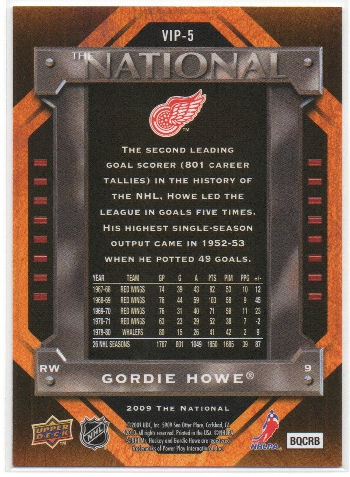 Gordie Howe 2009 Upper Deck National Convention VIP #VIP5 Detroit Red ...