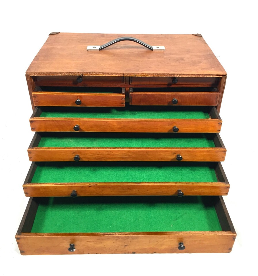 Antique Wooden Engineers Toolbox / Tool Box / Collectors Cabinet with ...