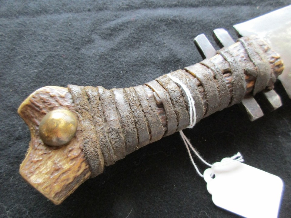 LEATHER WRAPPED HANDLE DAG KNIFE, HEAVY BLADE DAGGER, 13" LENGTH, ATL ...