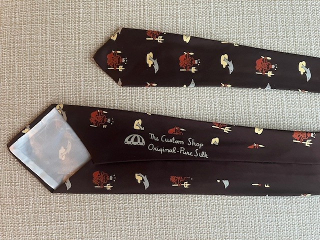VINTAGE 1950'S DEADSTOCK MEN'S BROWN SILK NECK TIE 3.5" W 1940S dolphin ...