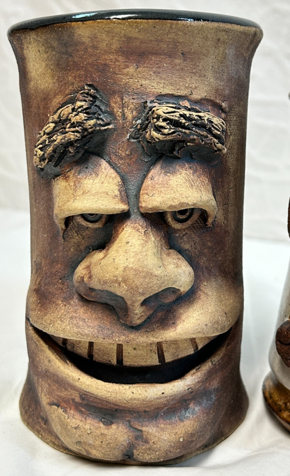 Hand Made Folk Art Pottery Caricature Funny Face Mugs Lot Of 5 | eBay