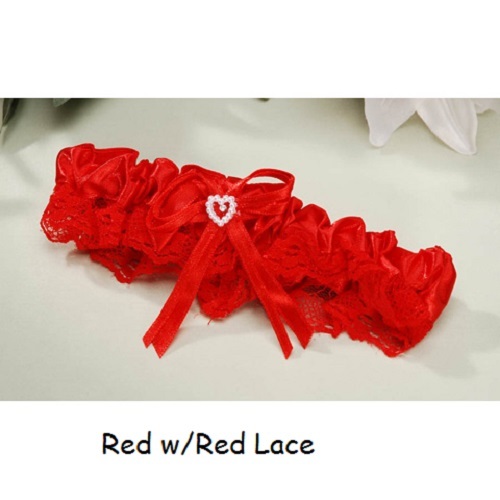 Wedding Garters Satin & Lace, Ribbon Bow w/ heart Blue,Black,Red,Pink ...