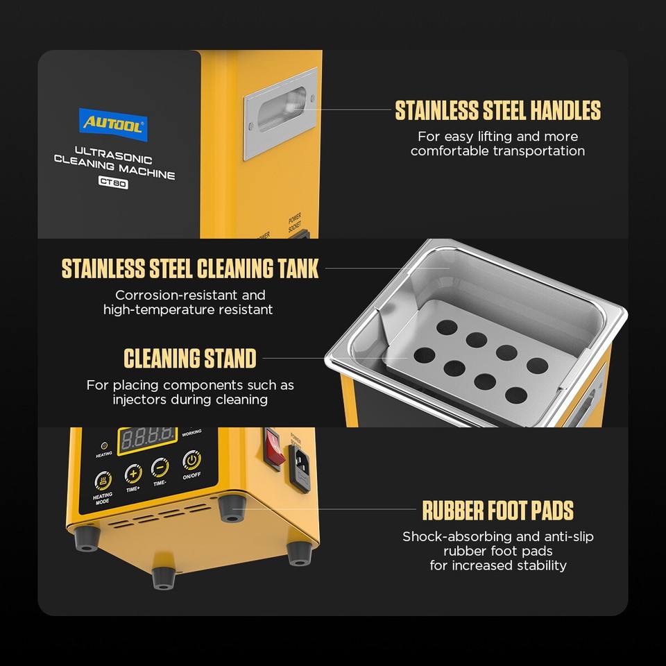 AUTOOL CT80 Diesel Fuel Injector Cleaner Ultrasonic Heating Cleaning ...