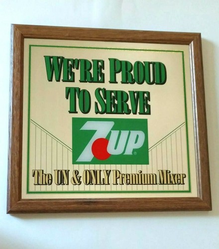 Vintage 7UP Soda Pop PROUD TO SERVE Logo Wall Art MIRROR SIGN Wood ...