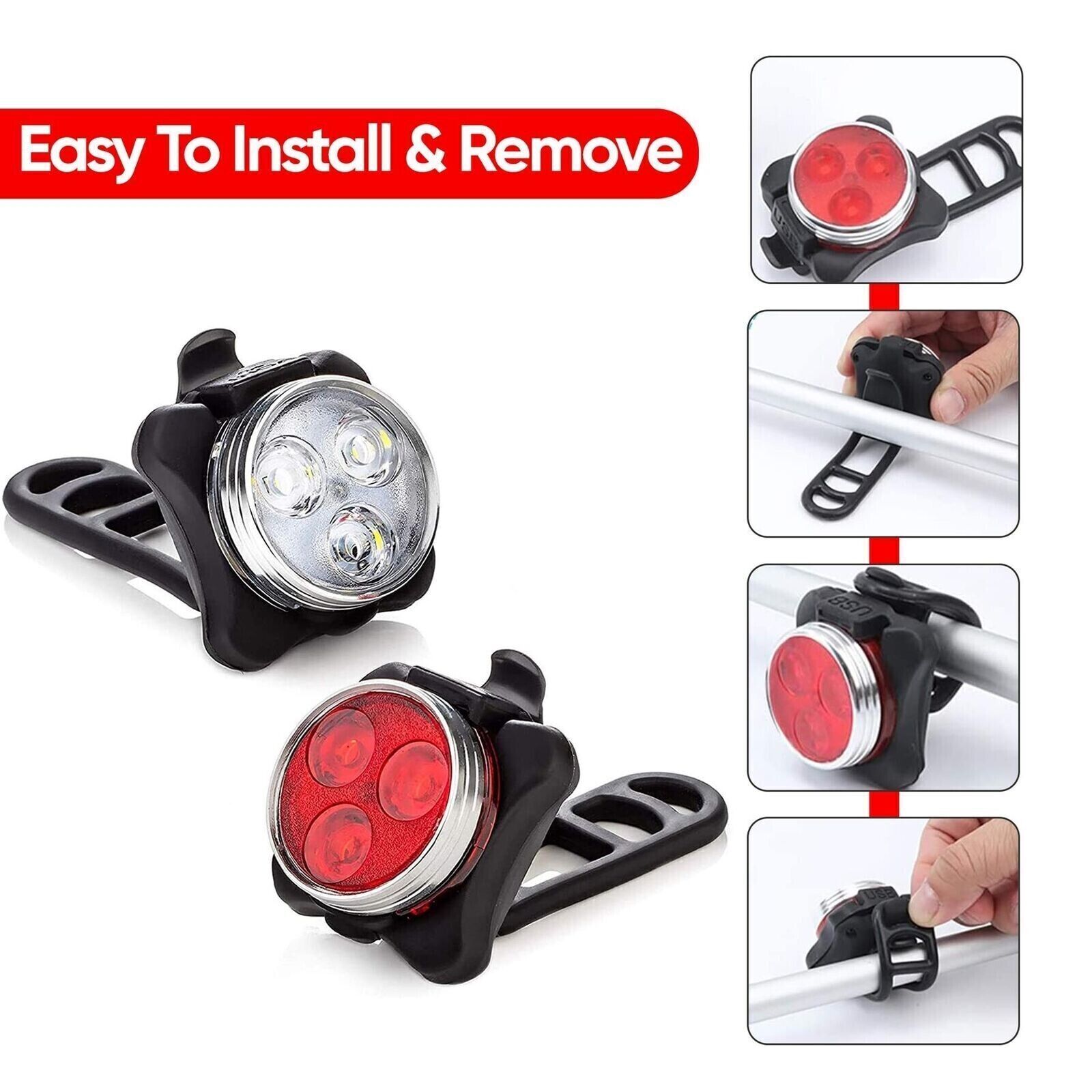 Super Bright Bike Light Set USB Rechargeable Bicycle Lights Waterproof ...