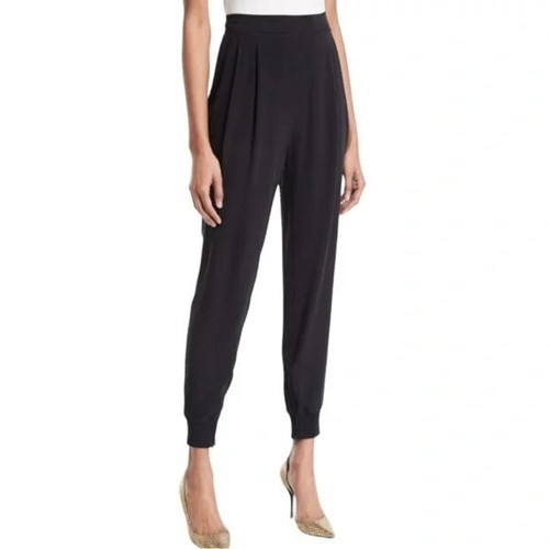Eileen Fisher Silk Crepe High Rise Jogger Pants Small Black Ankle Zip ...