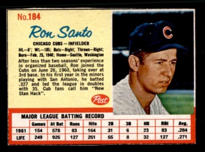 1962 Post Baseball #184 Ron Santo (Full Border) EX/MT *e2 | eBay